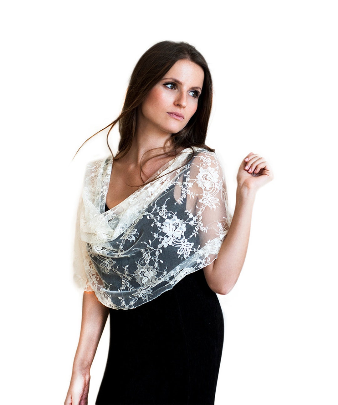 Lace Loop Shawl With 4 Wearing Ways, Ivory Lace Convertible Shawl, Prom ...