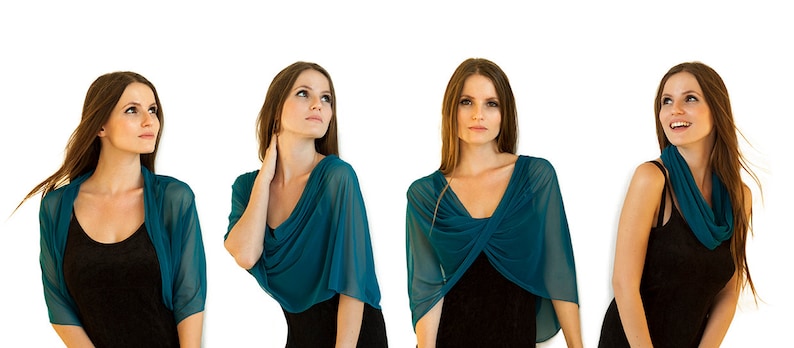 Teal Shawl With 4 Wearing Ways- Shawl, Crisscross, Shrug or Loop Scarf ...