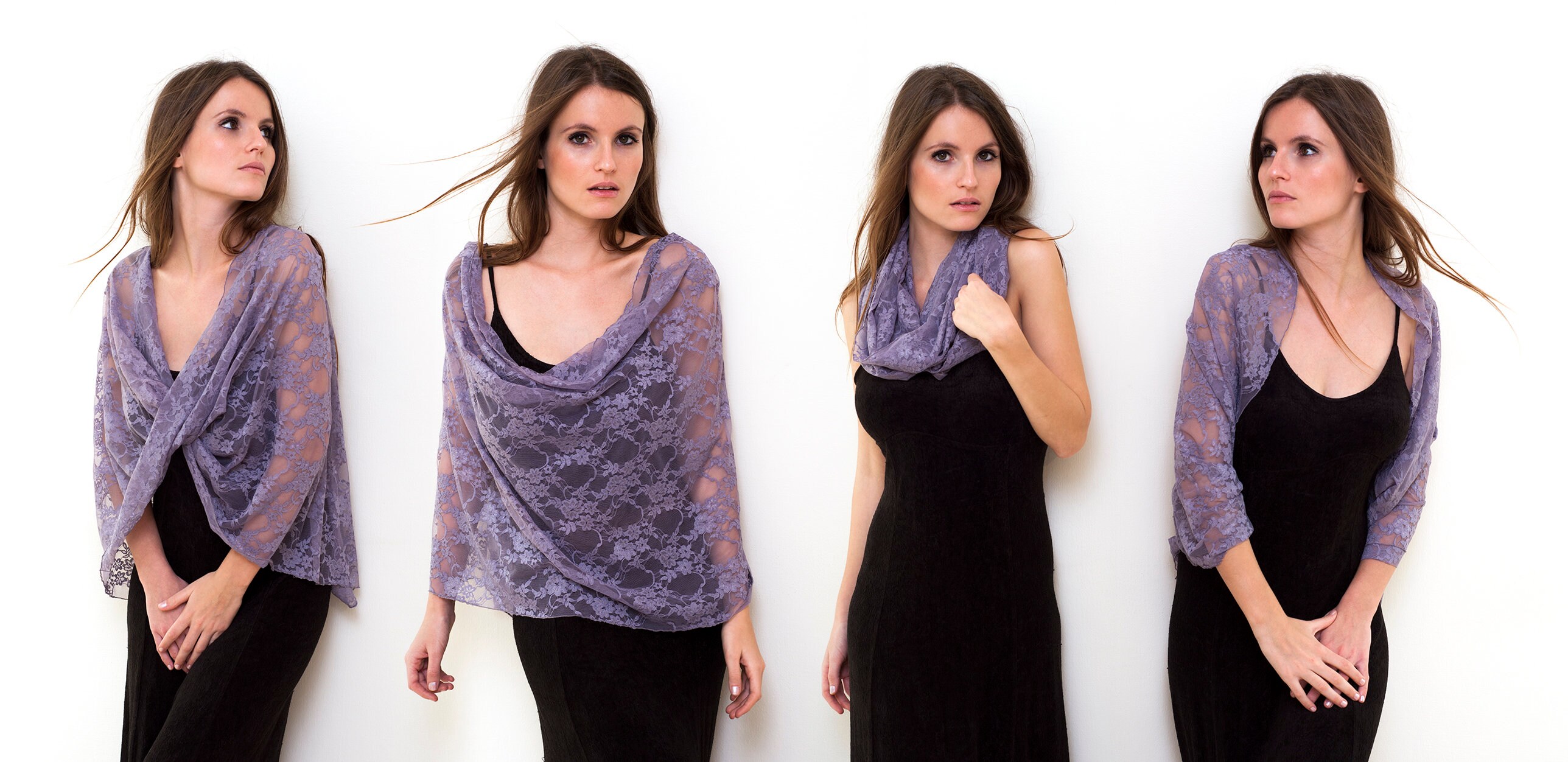 Gray Lace Poncho Shawl, Loop Lace Wrap Shawl With 4 Wearing Ways- Shawl ...