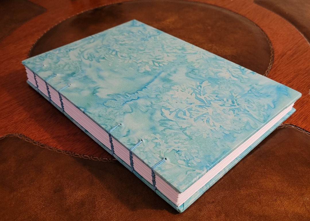 Large LINED Pink and White Paisley Batik Print Handmade Coptic Stitch ...