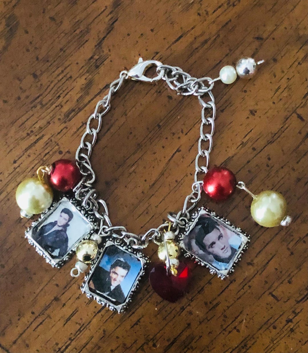 ELVIS CHARM BRACELET With Red Heart. Valentines Day Gift. Handmade - Etsy