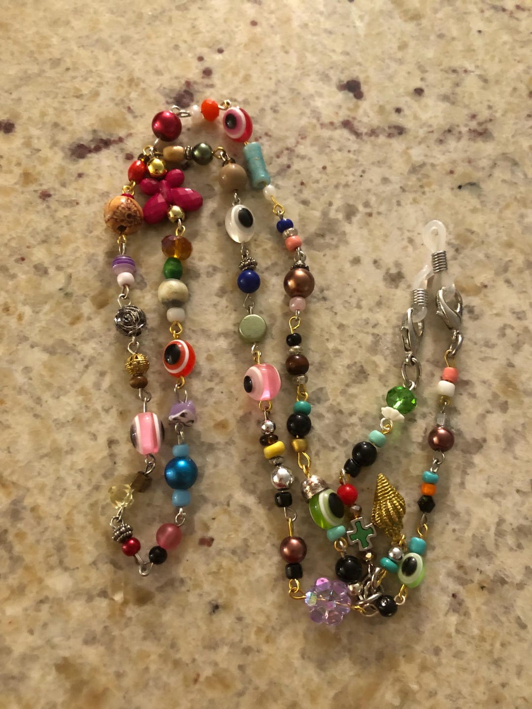 EVIL EYE Beaded, Eyeglass Chain, SUNGLASSES Chain With Shell Charm ...