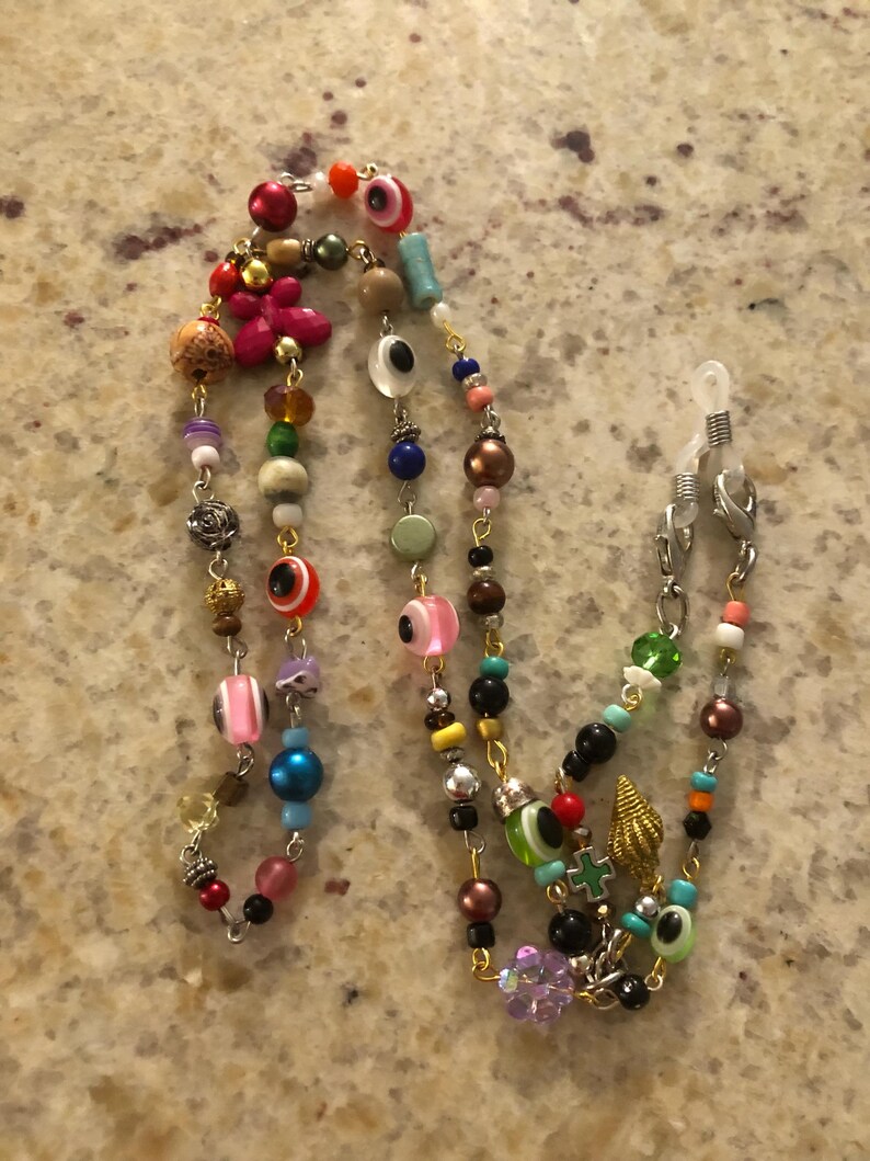 EVIL EYE Beaded, Eyeglass Chain, SUNGLASSES Chain With Shell Charm ...