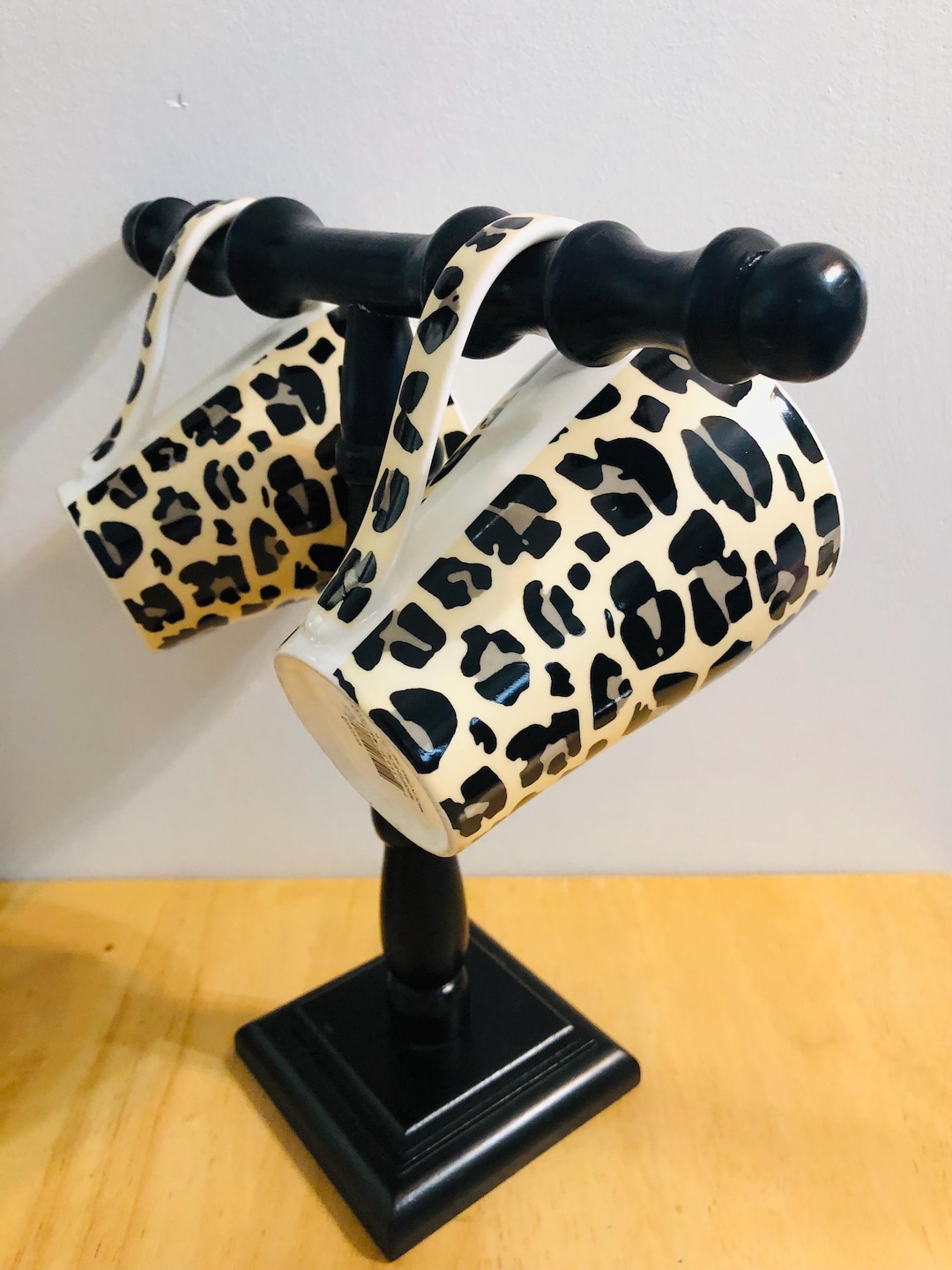 CHEETAH Mugs and Vintage Black Wood Mug HOLDERS, Sold Separately ...
