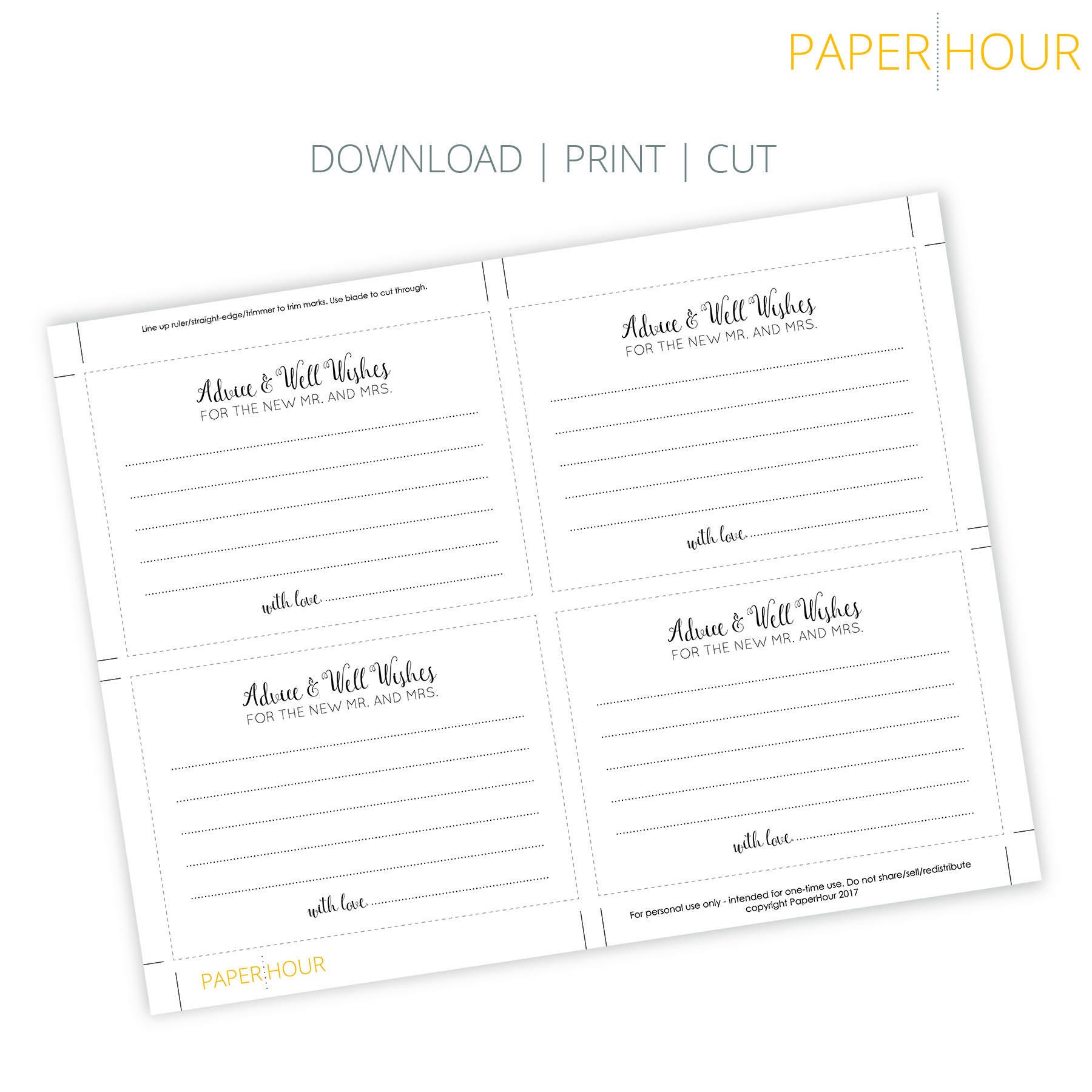 Printable Wedding Reception Advice Cards Advice for Bride and Groom ...