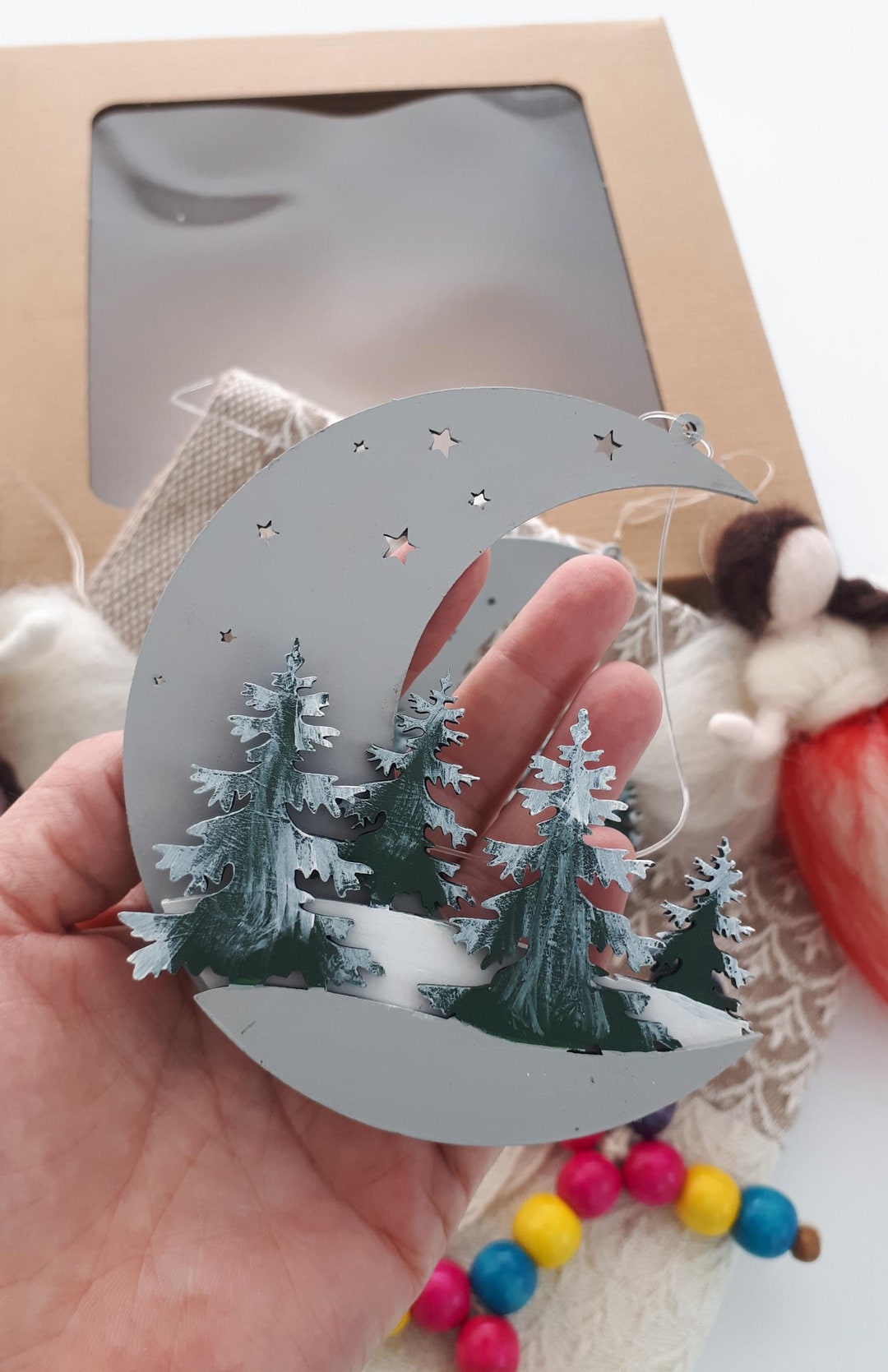 3D Wooden Christmas Tree Ornaments, Rustic Holiday Decor Set - Etsy