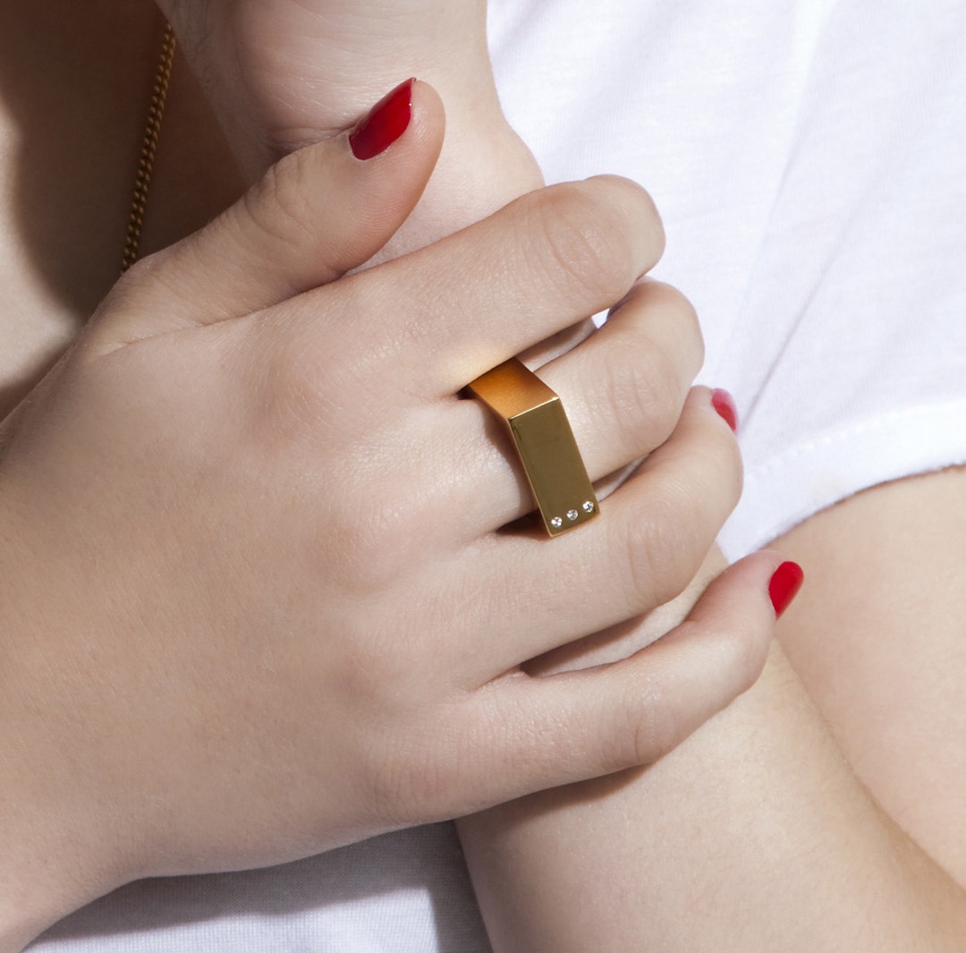 Geometric Ring With Diamonds, Statement Ring, Minimalist Gold Ring ...