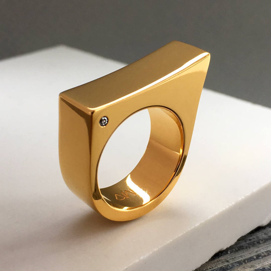 Large Cocktail Ring Chunky Gold Ring Minimal Gold Ring Minimal Diamond ...