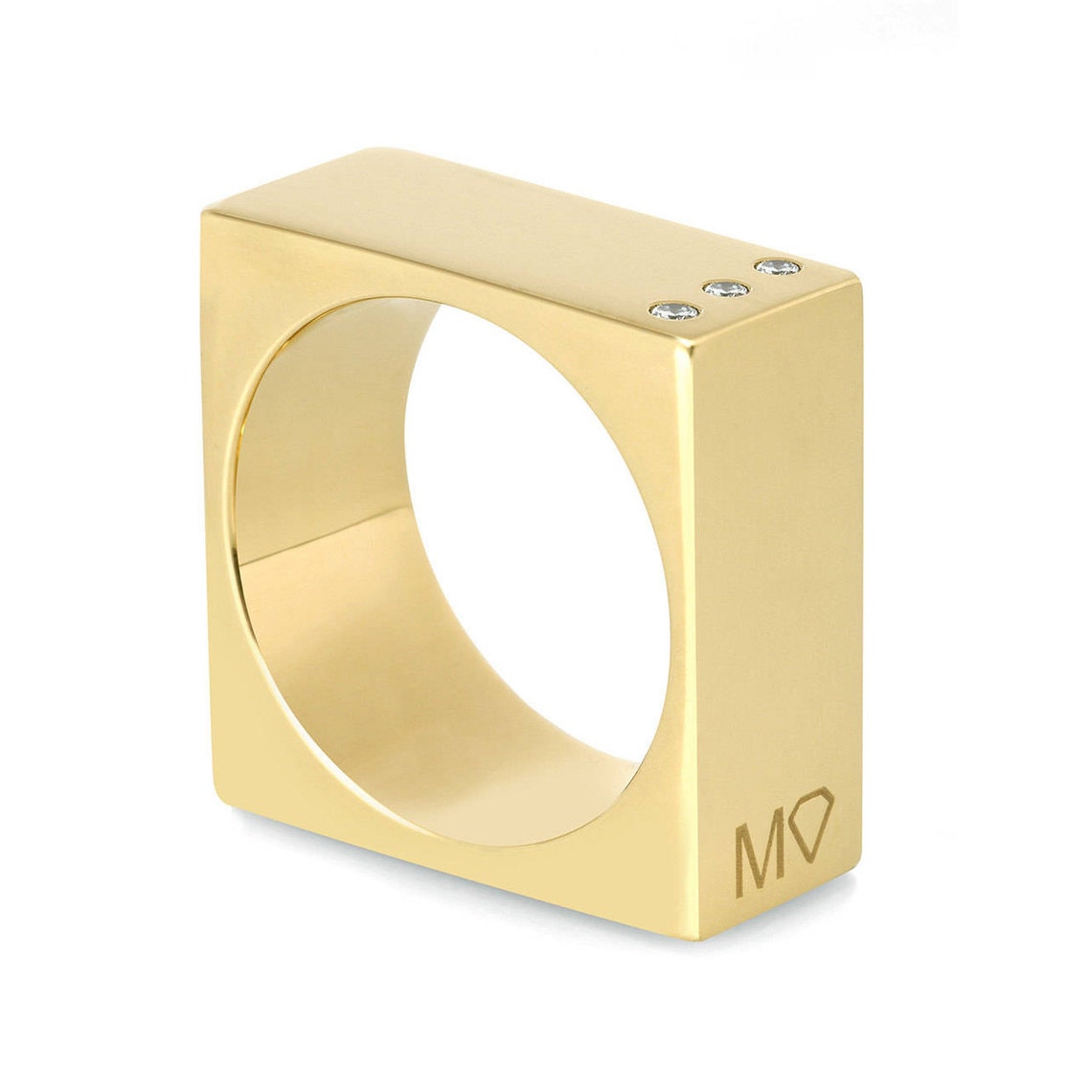 Geometric Ring With Diamonds, Statement Ring, Minimalist Gold Ring ...