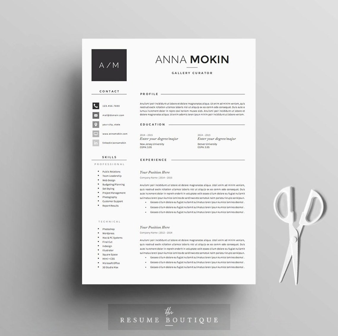 5 Page Resume / CV Template Cover Letter References for MS - Etsy