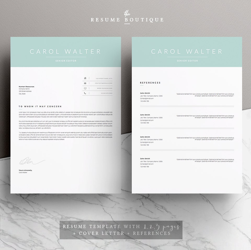 5 Page Resume Template and Cover Letter + References Template for Word | DIY Printable | the ...