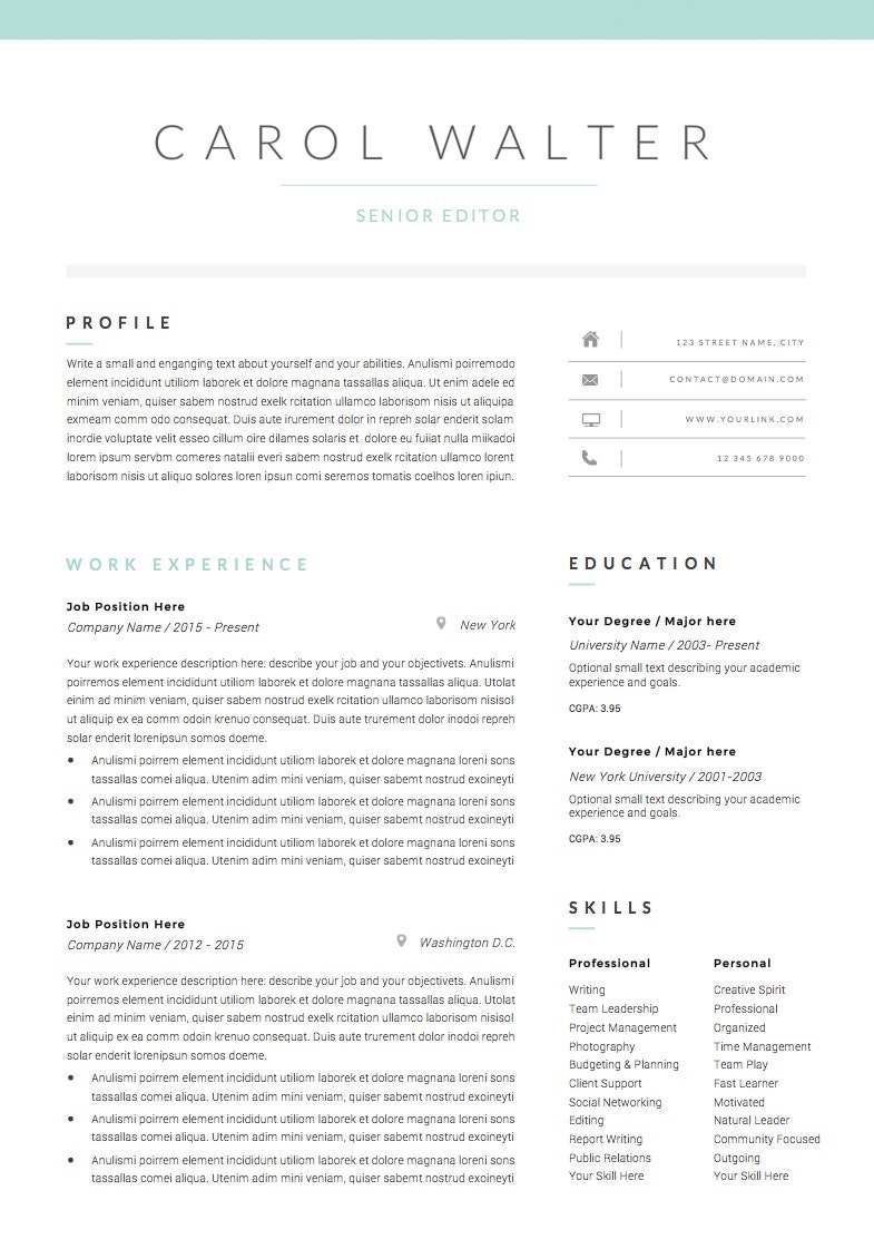 5 Page Resume Template and Cover Letter + References Template for Word | DIY Printable | the ...