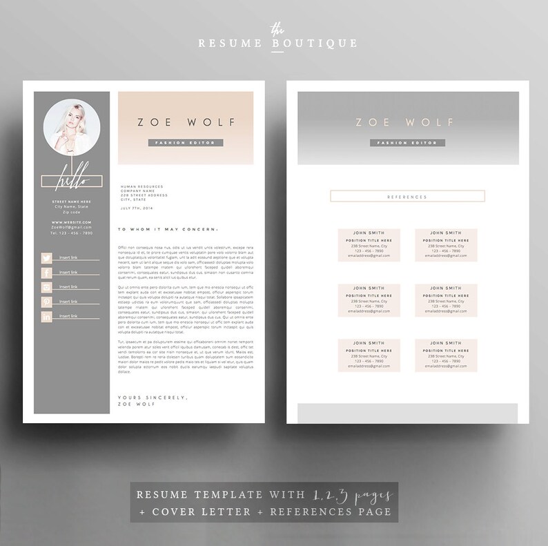 Resume Template and Cover Letter + References Template for Word | DIY ...