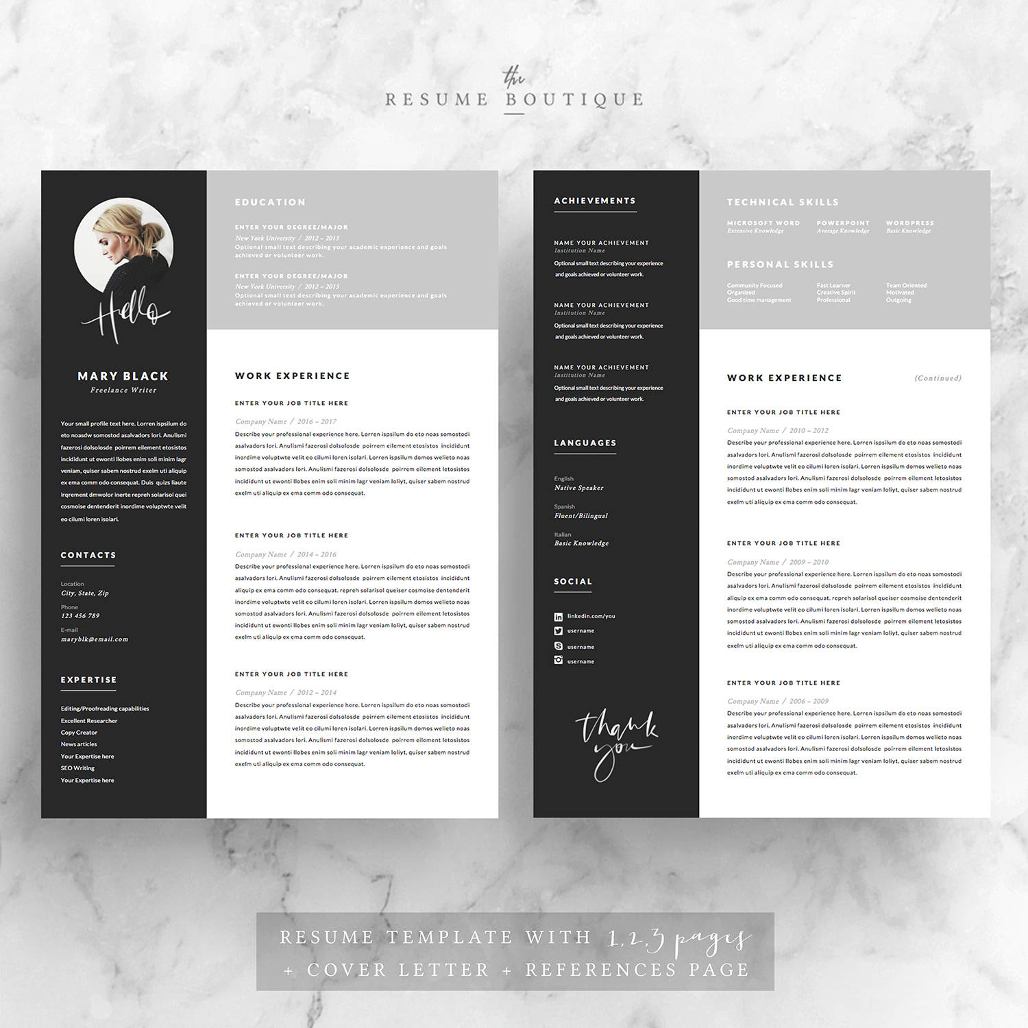 Resume Template and Cover Letter + References Template for Word | DIY ...