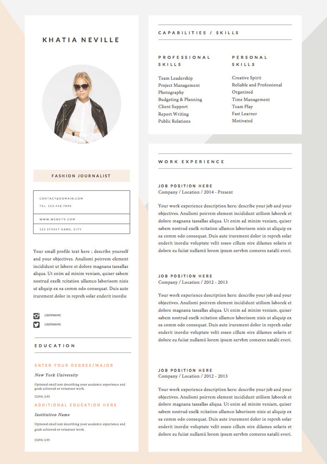 5 Page Resume Template and Cover Letter + References Template for Word ...
