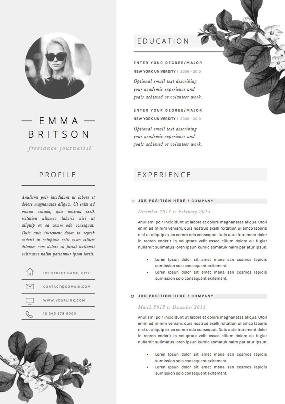 Resume Template 5 Pages | CV Template + Cover Letter + References for ...