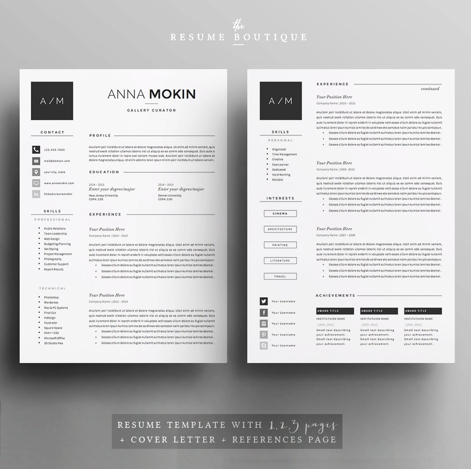 5 Page Resume / CV Template + Cover Letter + References for MS Word ...