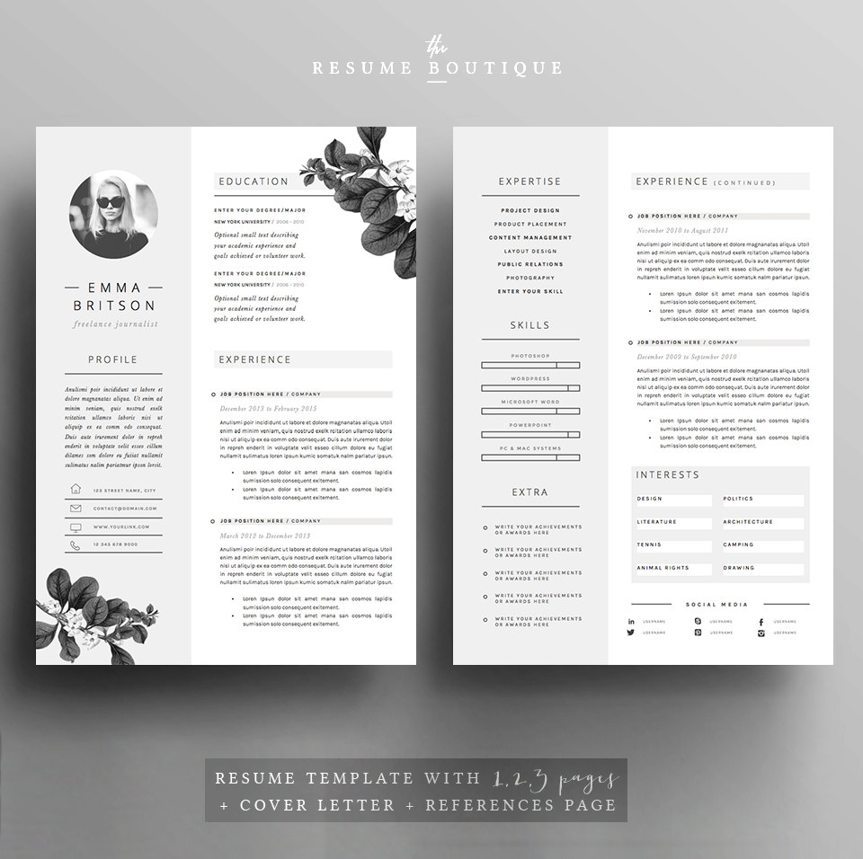 Resume Template 5 Pages CV Template Cover Letter References for MS Word ...