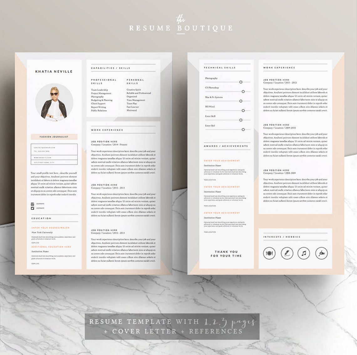 5 Page Resume Template and Cover Letter + References Template for Word ...
