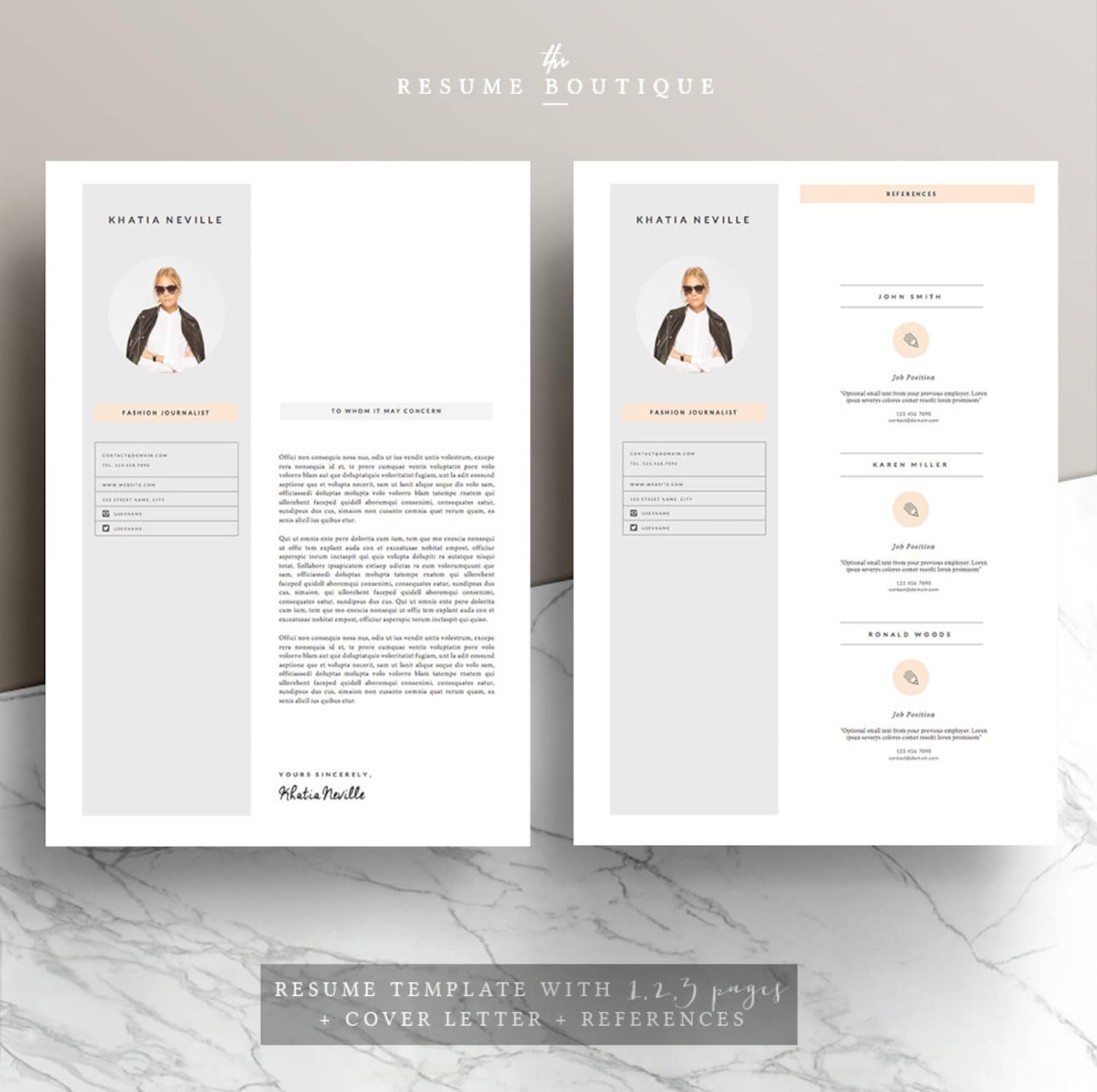 5 Page Resume Template and Cover Letter + References Template for Word ...