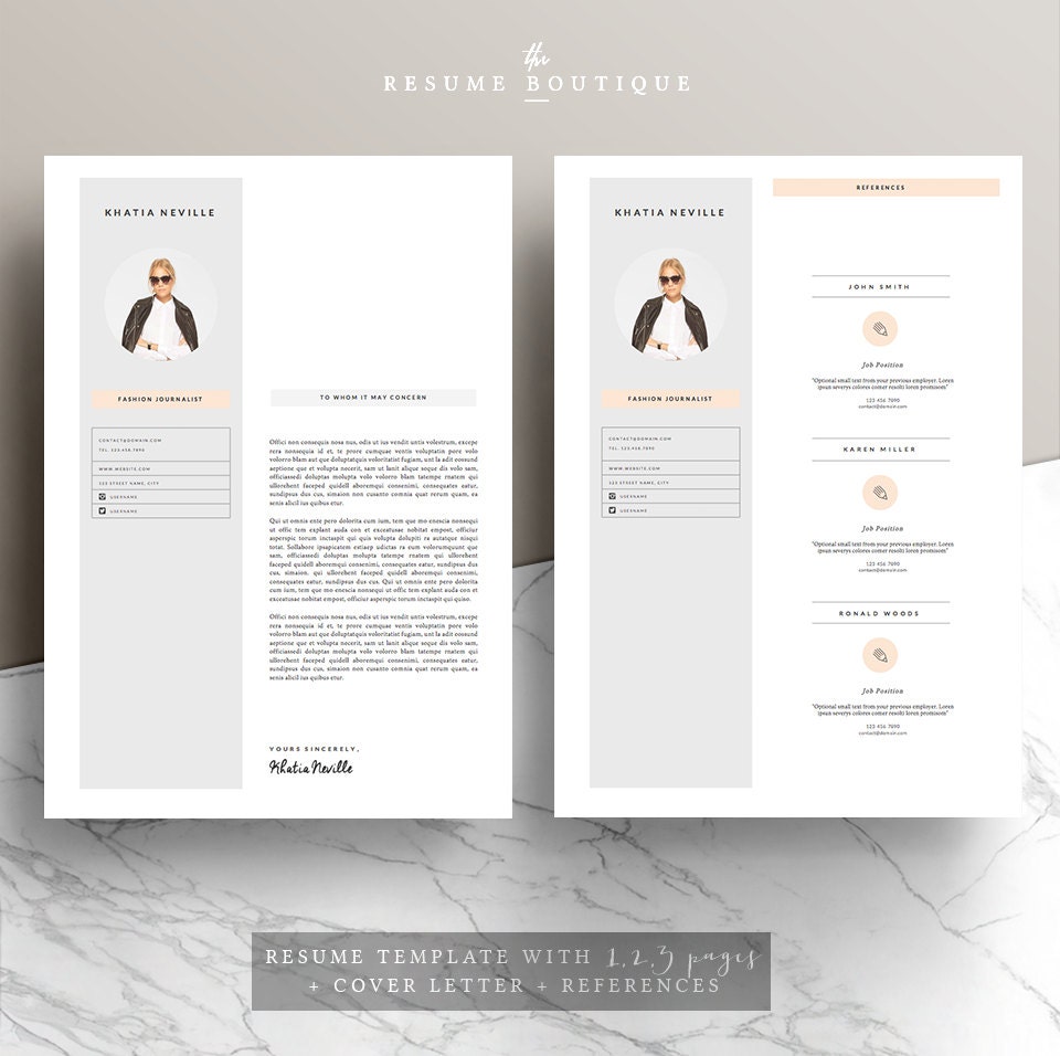 5 Page Resume Template and Cover Letter + References Template for Word | DIY Printable | "modern ...