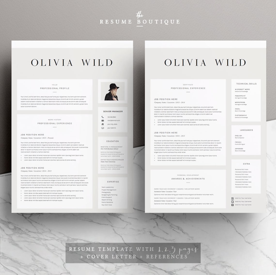 Resume Template 5 Pages | CV Template + Cover Letter + References for ...