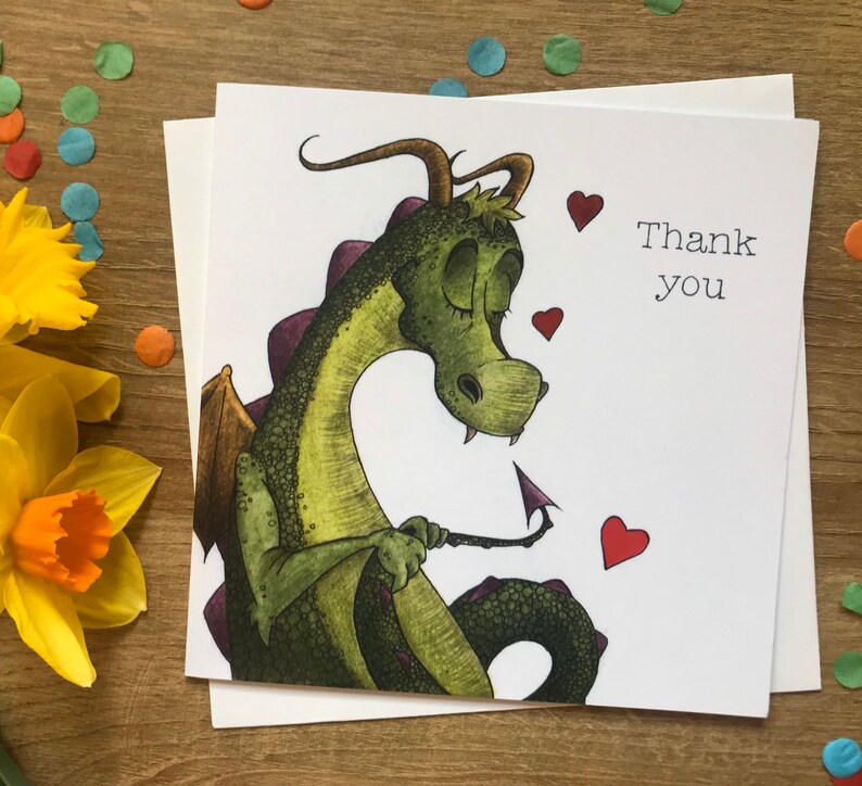 Cute Dragon Thank You Card - Etsy UK