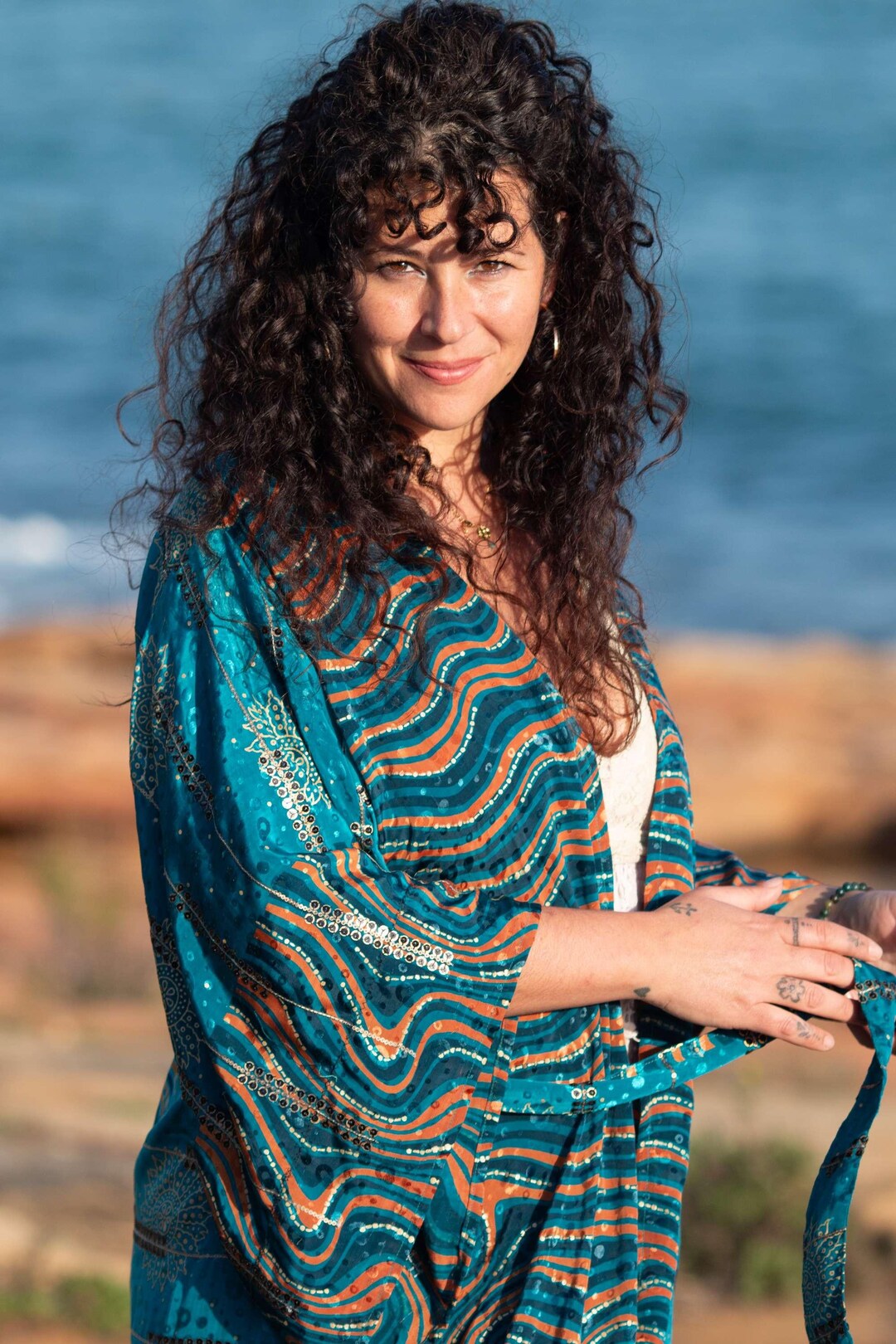 Floral Kimono: Flowy Bohemian Silk Resort Wear Summer Long Beach Cover ...