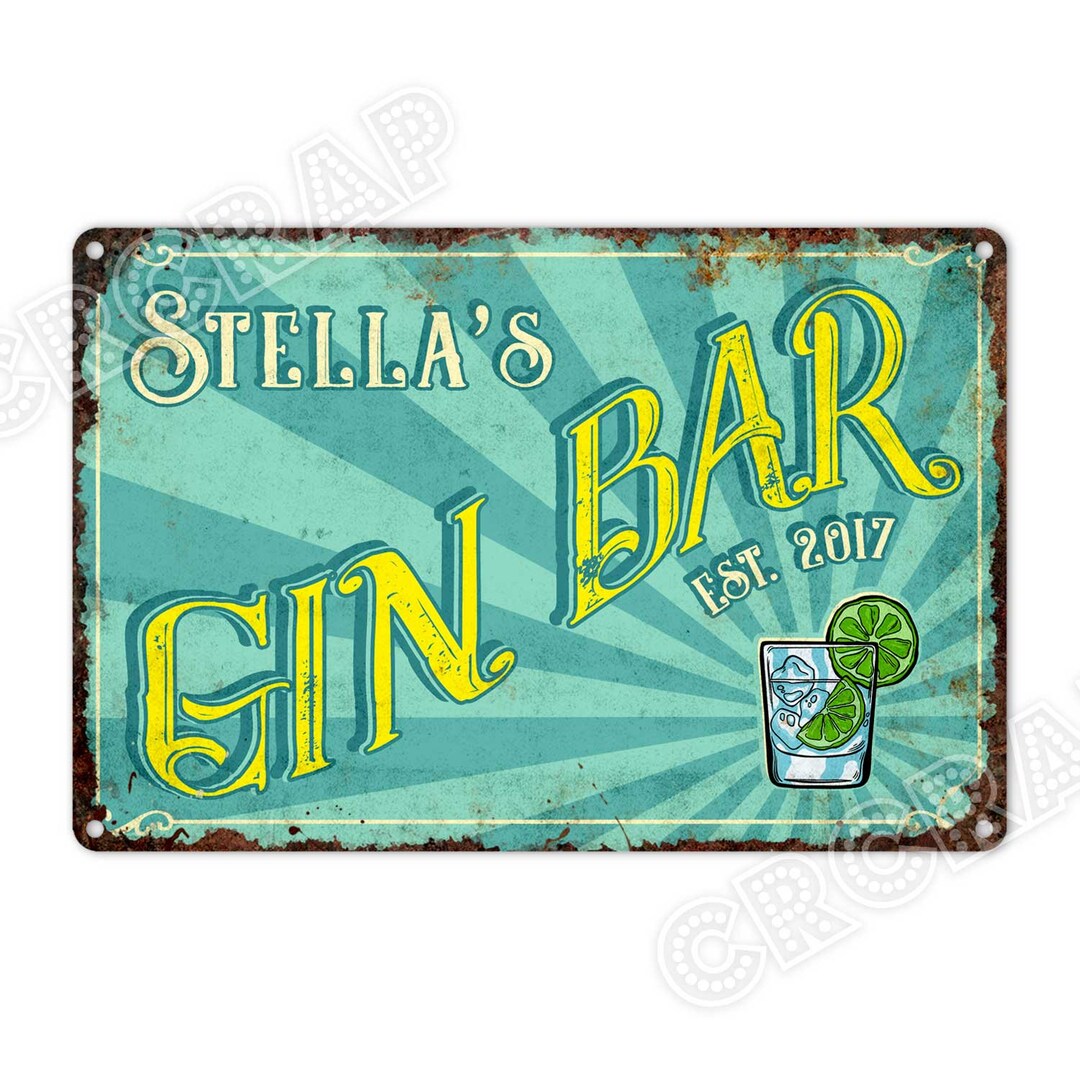 Custom Gin Bar Sign Personalized Metal Wall Art, Lounge Decor Metal ...
