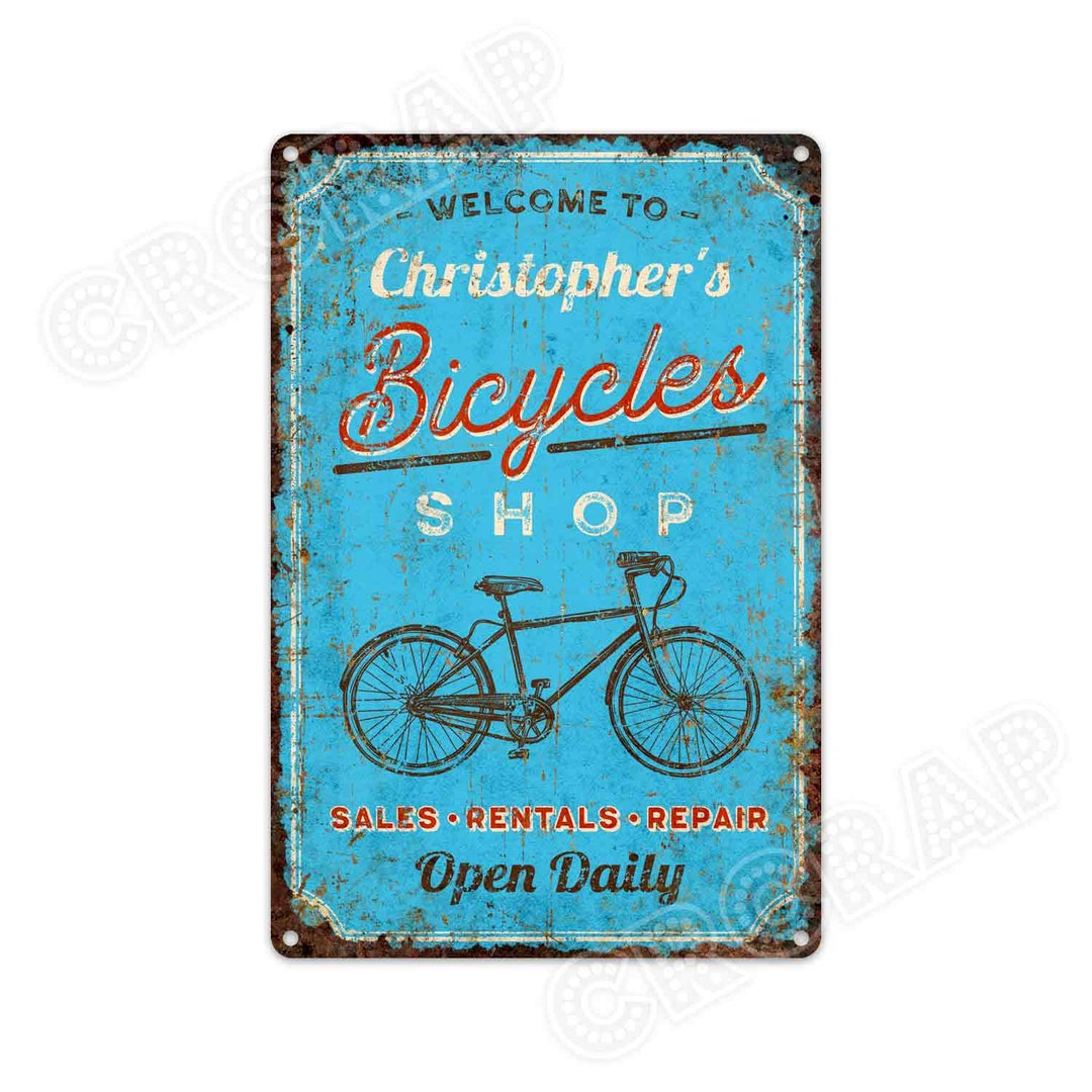 Personalized Bicycle Shop Sign Rustic Metal Garage Decor, Bicycle Sign ...