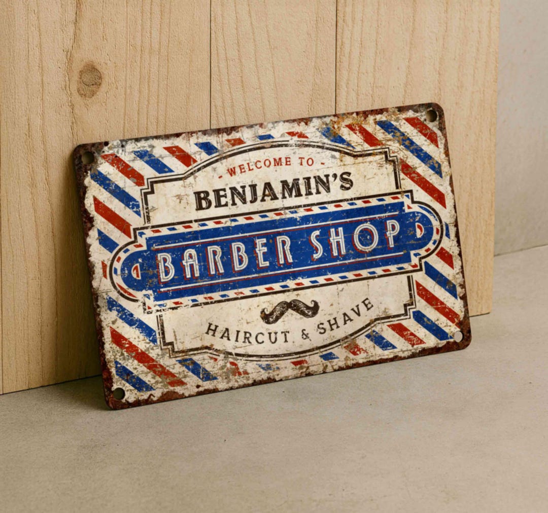 Personalized Barber Shop Sign – Custom Vintage Grooming Plaque for ...