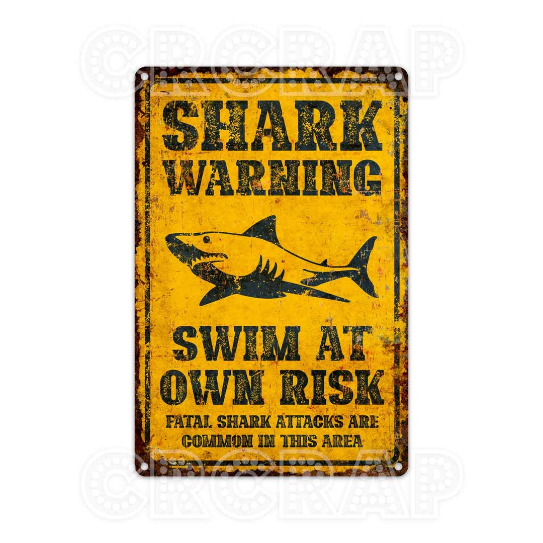 Warning Sign, Shark Sign, Beach Sign, Pool Sign, Danger Caution, Metal ...