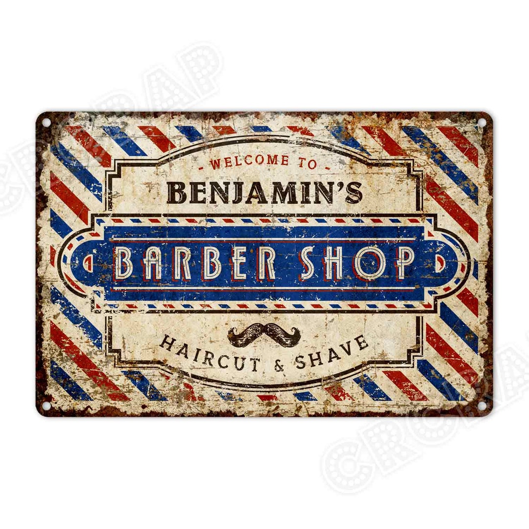 Barber Shop Sign, Man Cave Sign, Haircut & Shave, Custom Sign, Metal ...