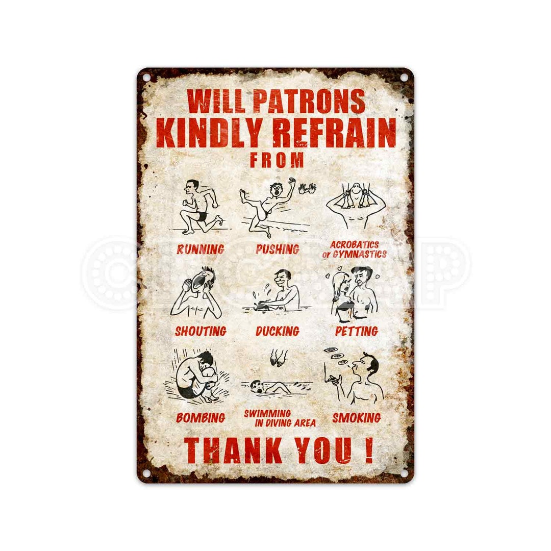 Warning Sign, Pool Sign, Kindly Refrain, Metal Sign, Personalised Gifts ...