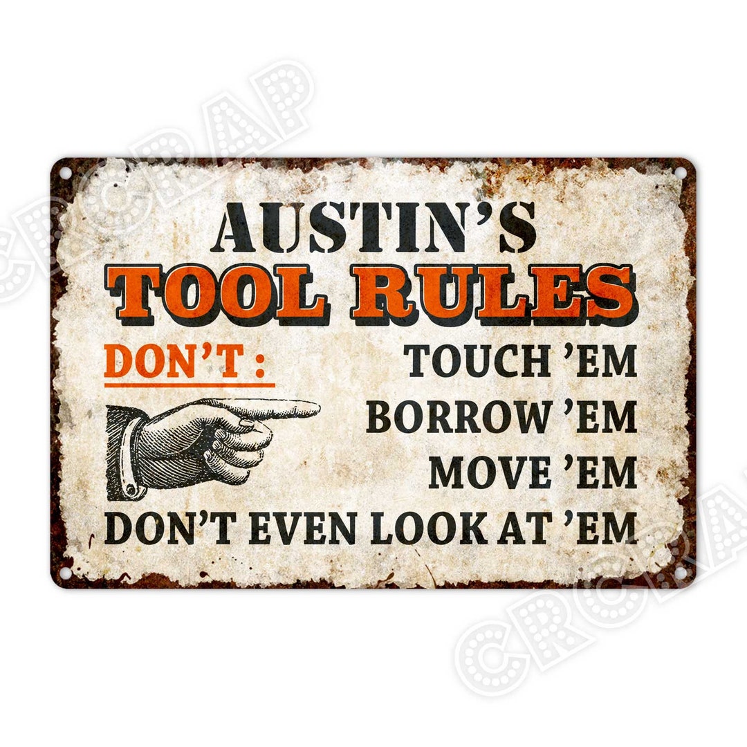 Garage Sign, Workshop Sign, Man Cave, Tool Rules, Craft, Metal Sign ...