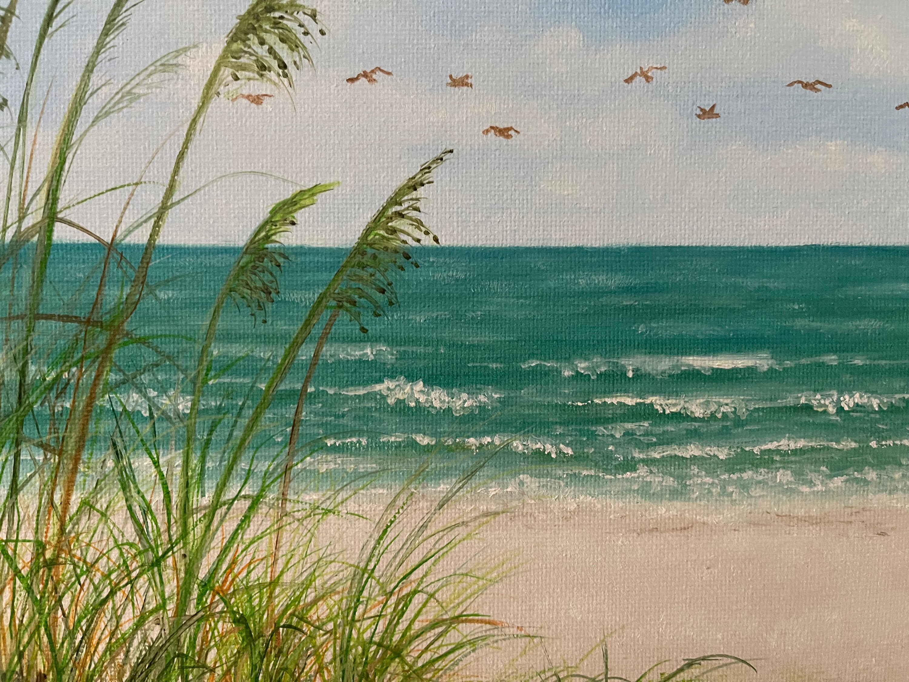 Sand, Surf and Seagrass, Original Oil Painting, Beach, Ocean, Sea Grass ...
