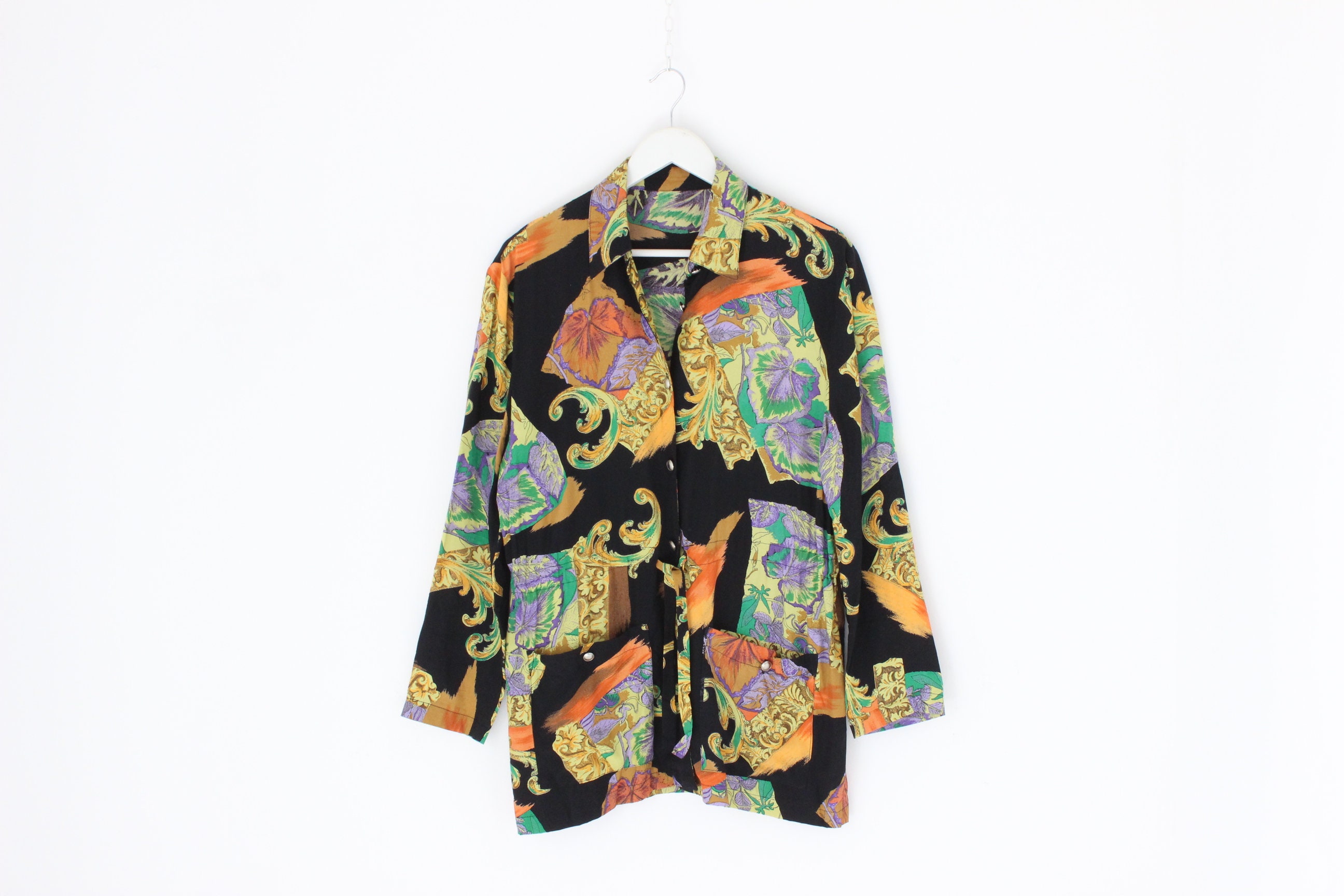 80s Vintage Baroque Versace Style Print Long Sleeve Printed Shirt ...