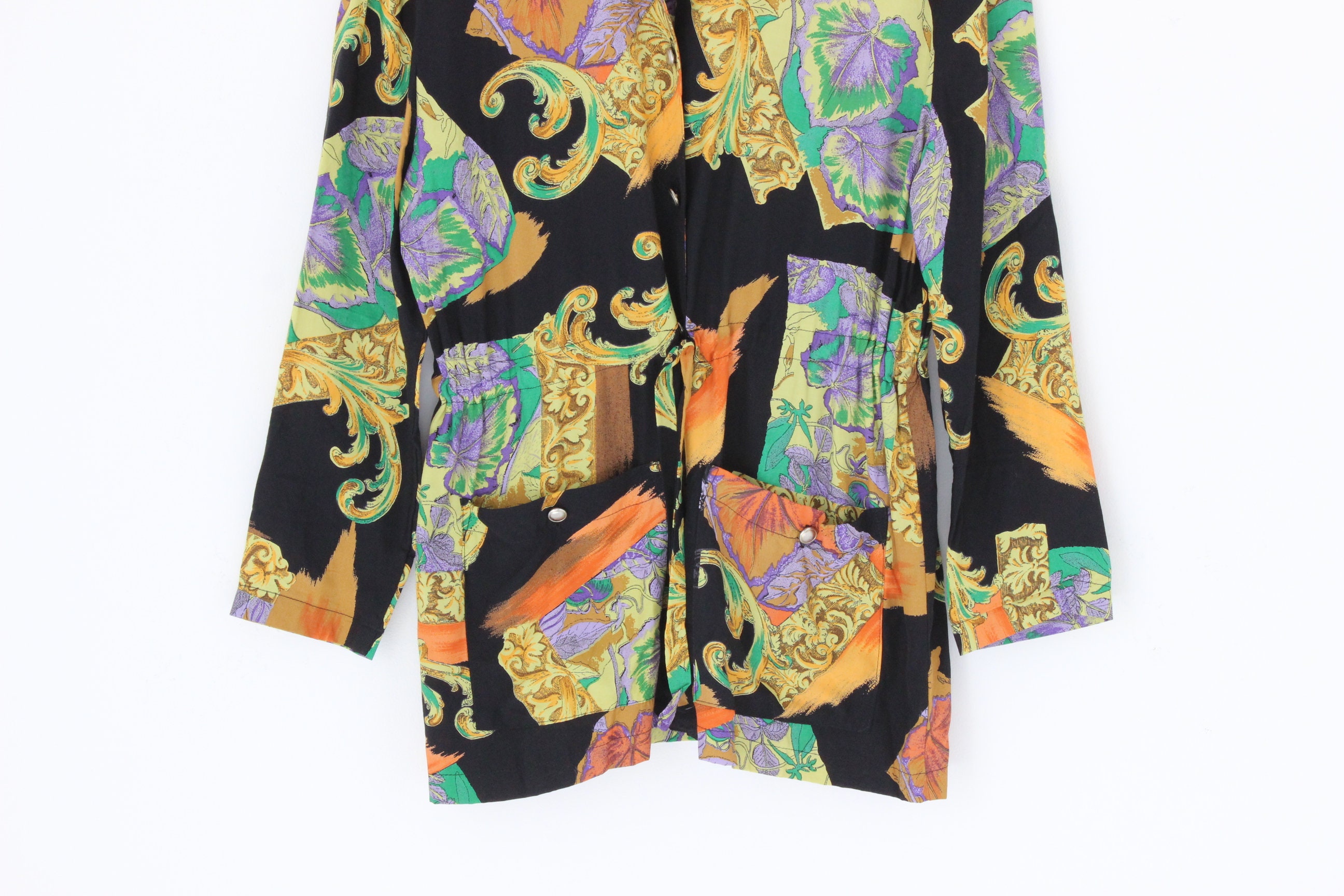 80s Vintage Baroque Versace Style Print Long Sleeve Printed Shirt ...
