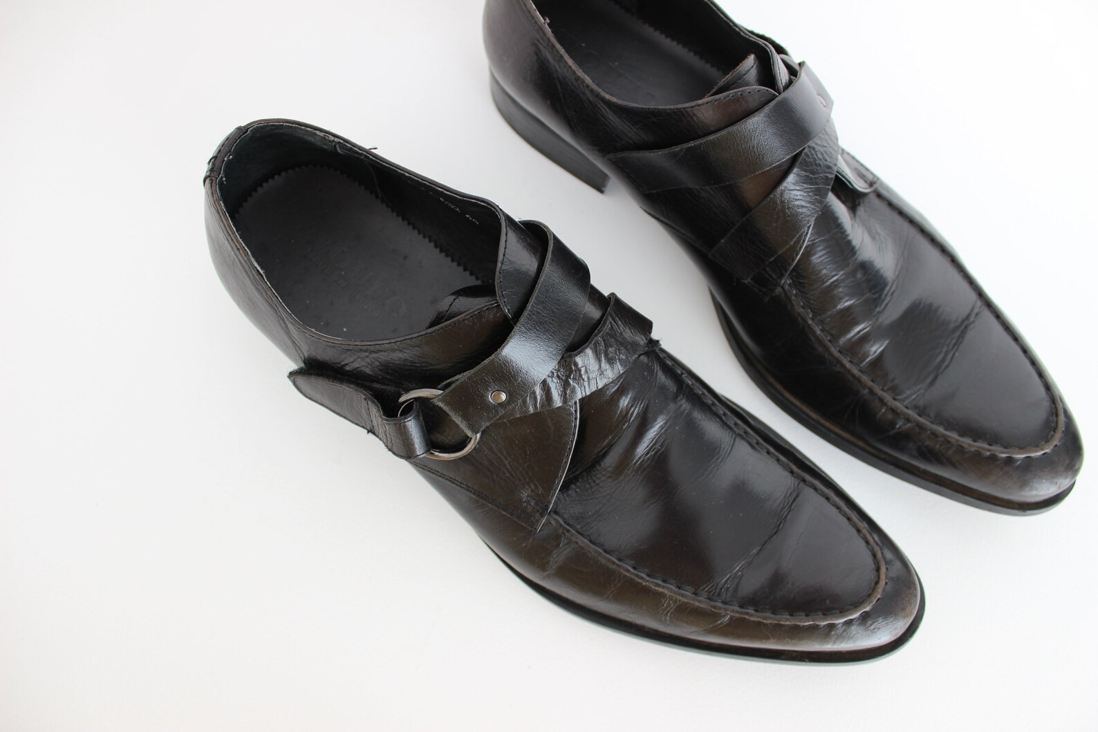 80s Black Leather Mens Vintage Winklepicker Pointed Toe Chunky Creeper ...
