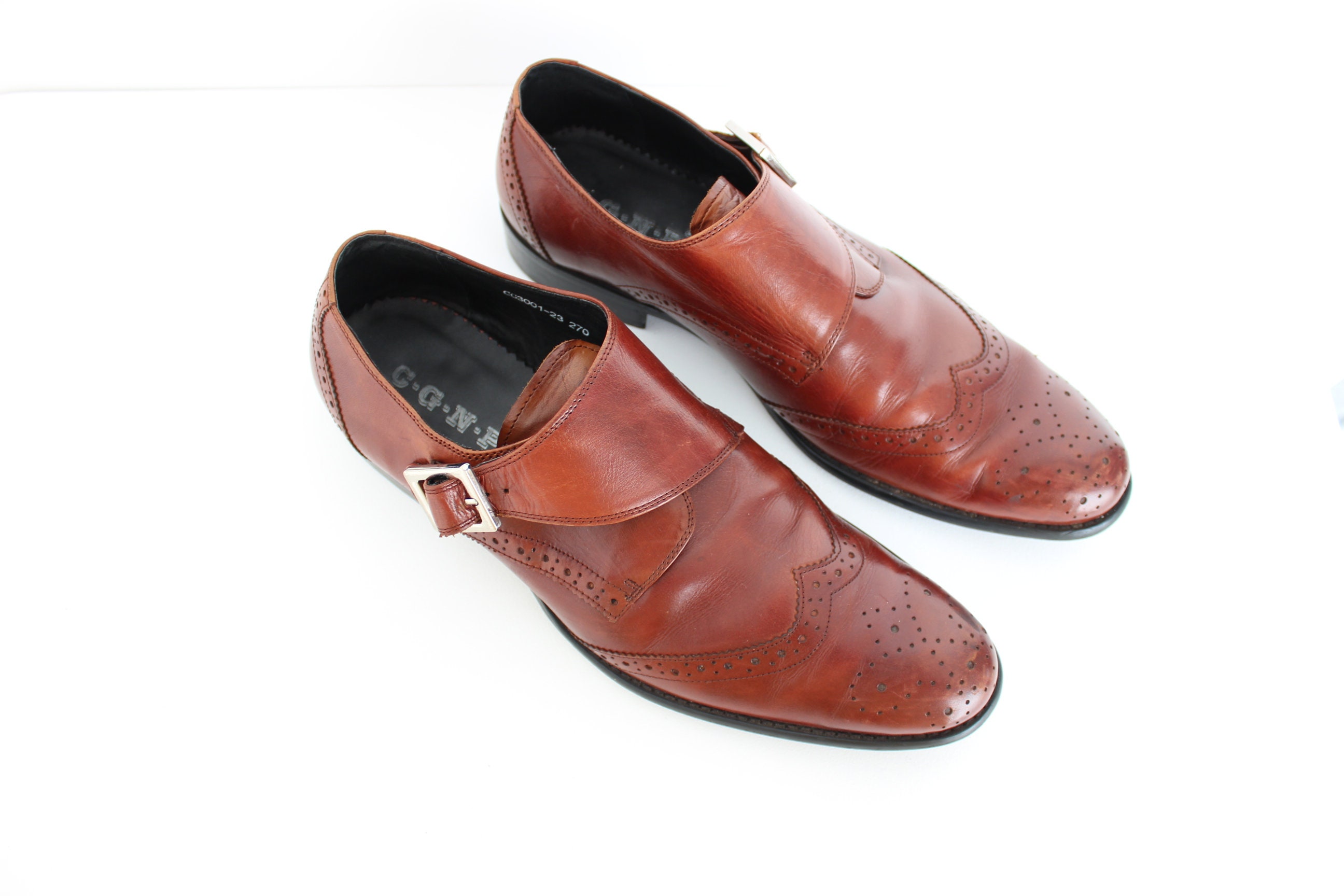 90s Chestnut Brown Mens Vintage Leather Wingtip Almond Toe Chelsea ...
