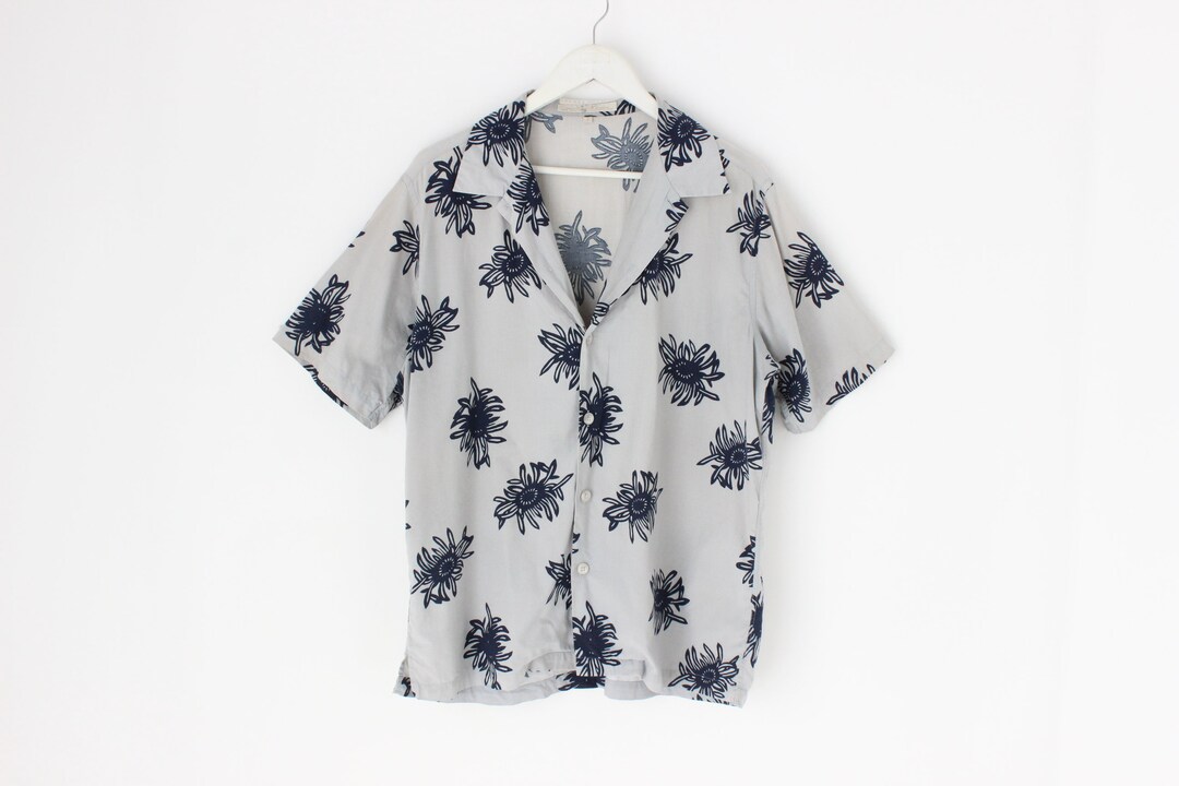 80s Perry Ellis Wearable Art / Bold Painterly Flower Print Open Collar ...