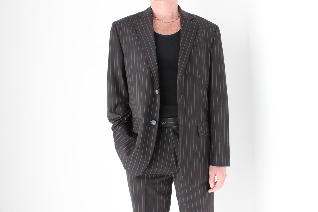 90s Vintage Black Pintsripe Relaxed Boxy Tailored Blazer & Trouser Two ...