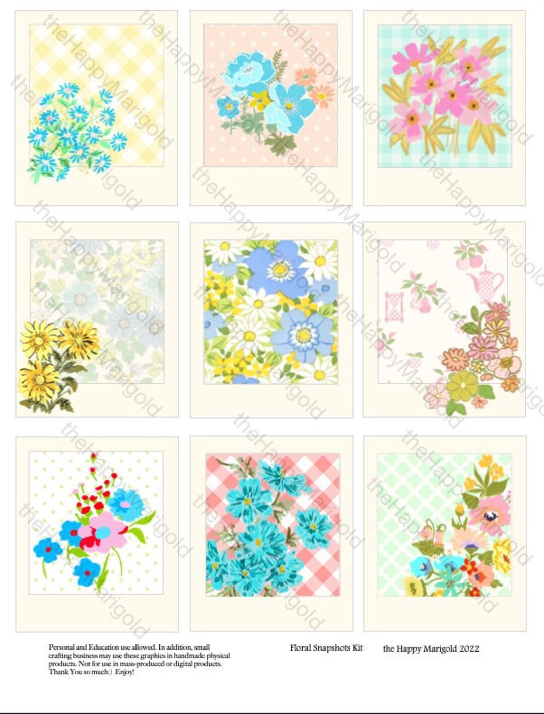 Digital-floral Snapshot Cards - Etsy