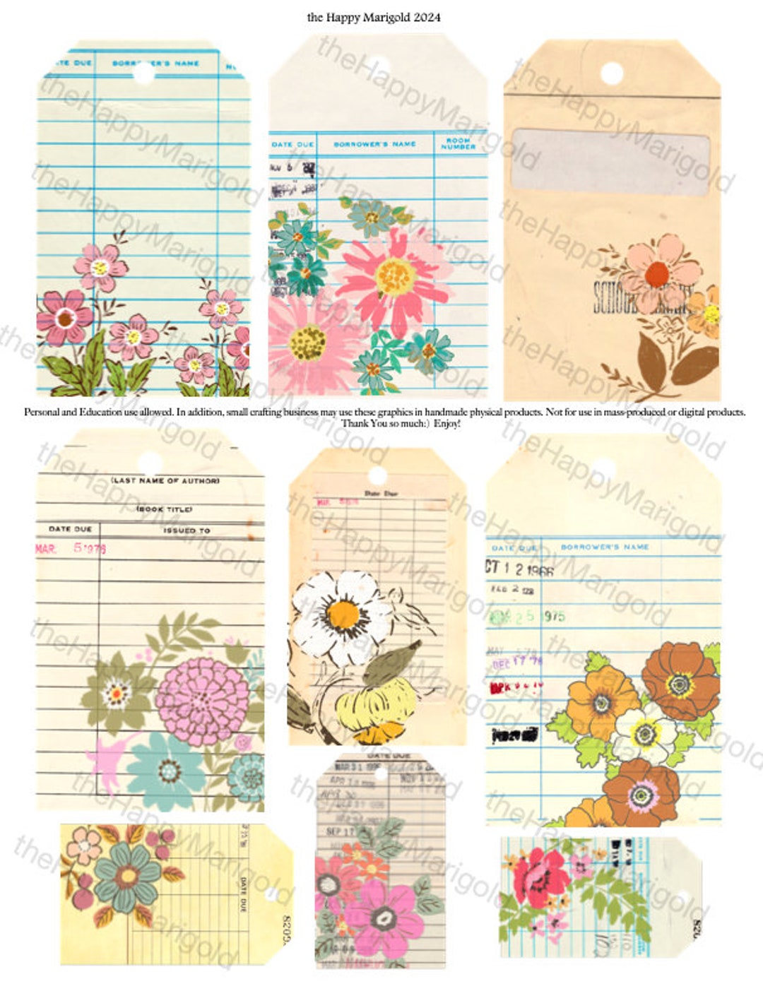 Digital-vintage Floral Library Tags - Etsy