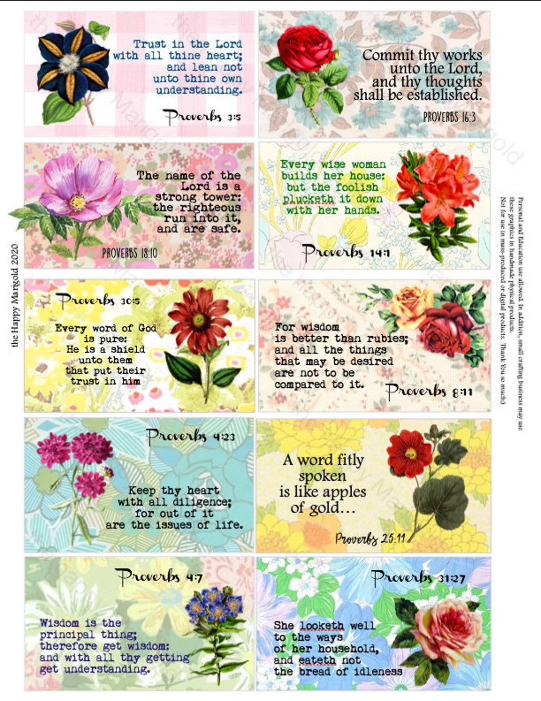 Digital-proverbs Bible Verse Cards- Vintage Flowers - Etsy