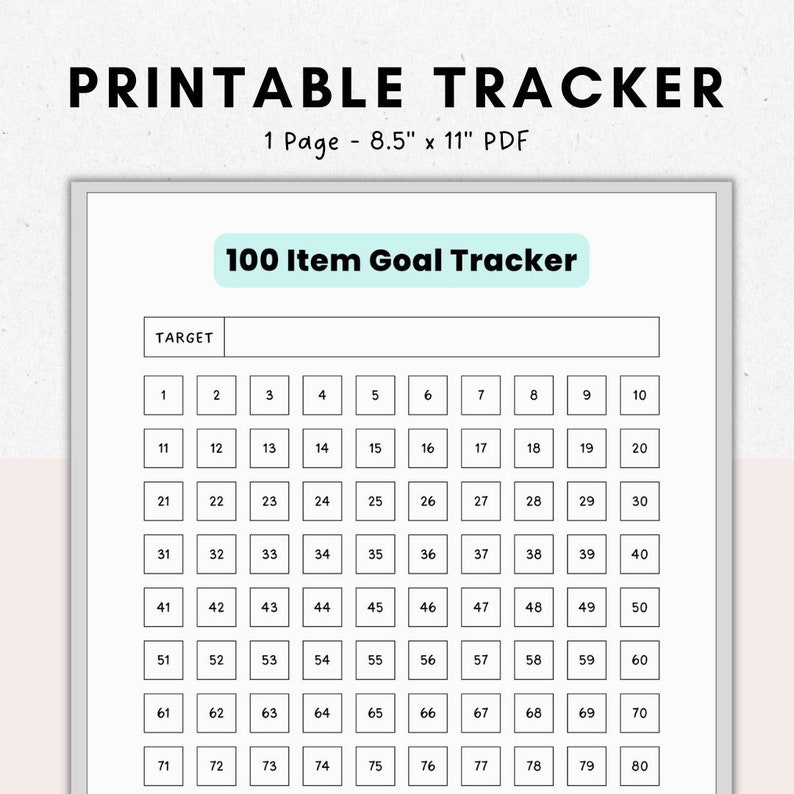 100 Item Goal Tracker Printable PDF // 100 Day Challenge, 100 Habit ...