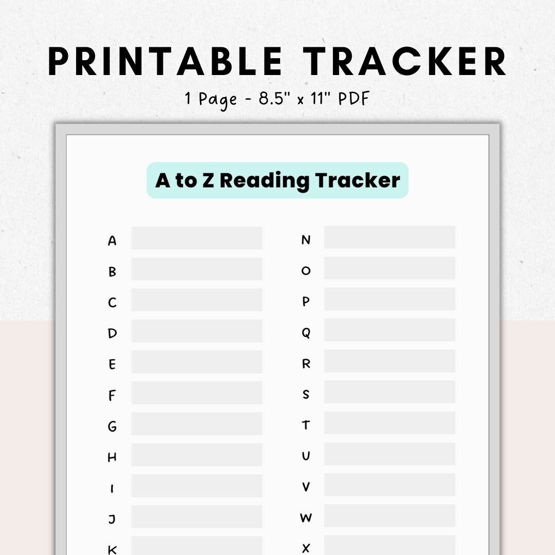 A to Z Reading Tracker Printable PDF, Reading Challenge, Tracking Sheet ...