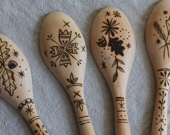 Wood burned spoons | Etsy
