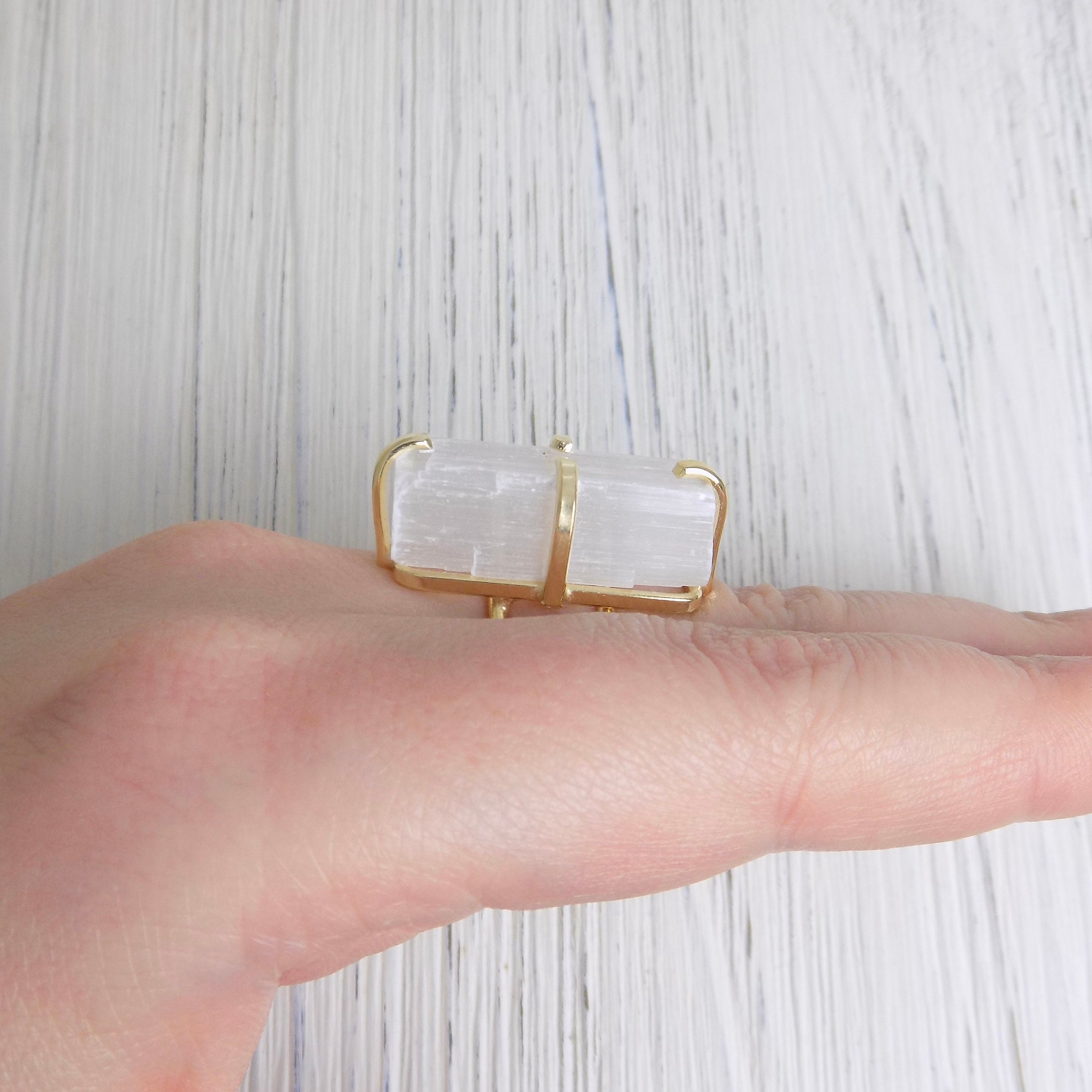 Selenite Ring Gold White Selenite Ring Chakra Crystal Ring - Etsy France