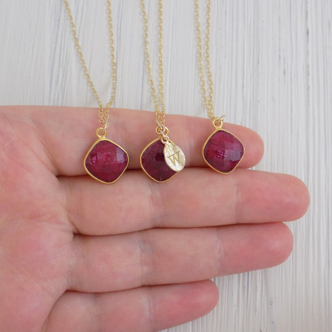 July Birthstone Necklace - Ruby Necklace - Personalized Ruby Necklace ...